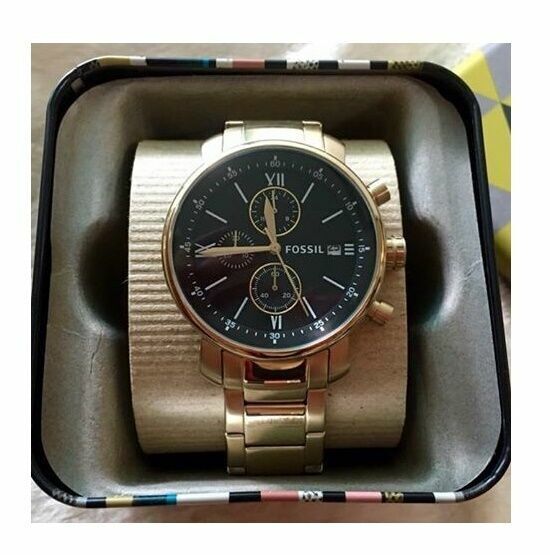 Fossil BQ1702 Rhett Black Dial Gold Tone Stainless Steel Chronograph M ...